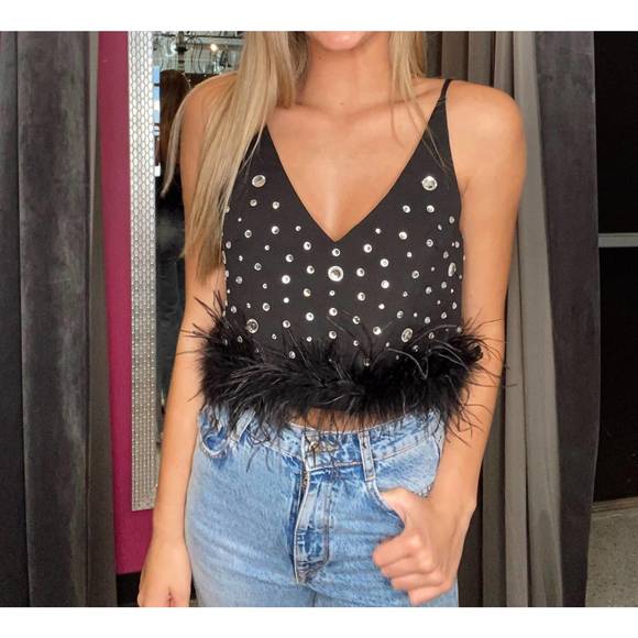 LA' ROS | Tops | New La Ros Spaghetti Strap Vneck Feather Camis With ...